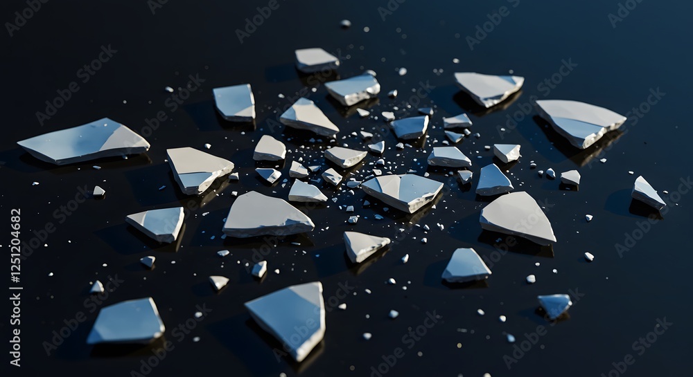 Abstract shattered porcelain texture on black background. Broken ...