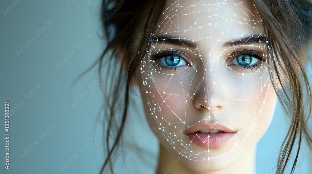 Digital facial scanning and analysis system with highlighted biometric ...