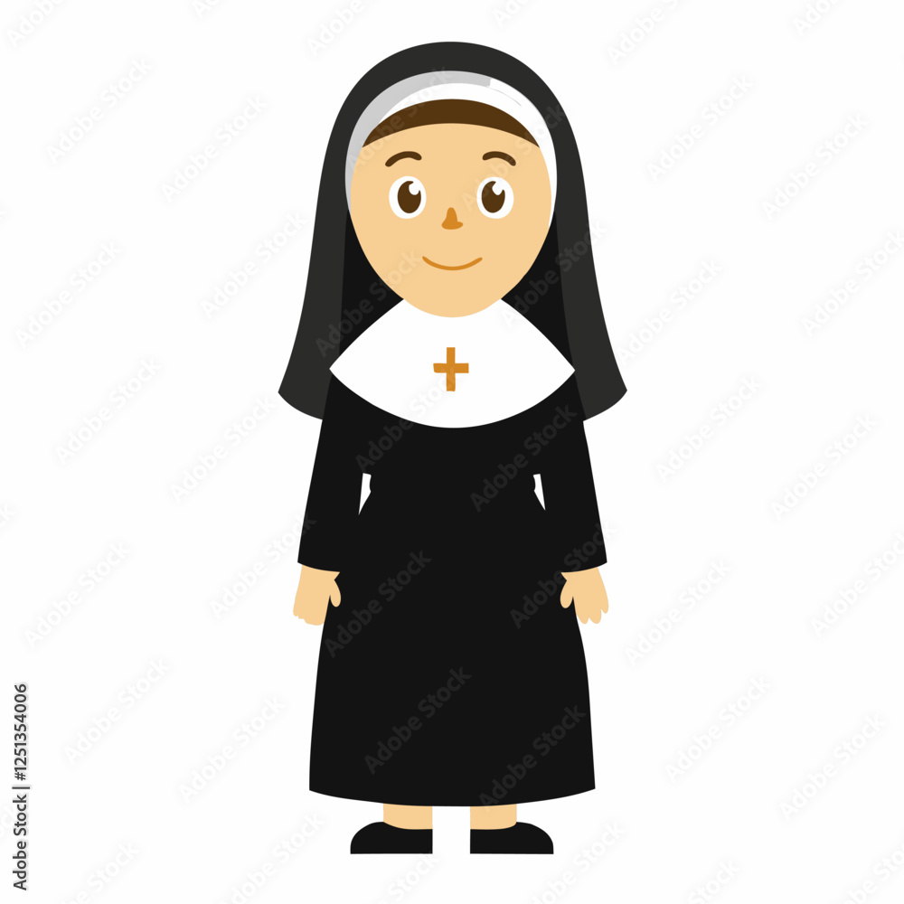 cartoon nun in traditional clothing. Profession. Isolated on white ...