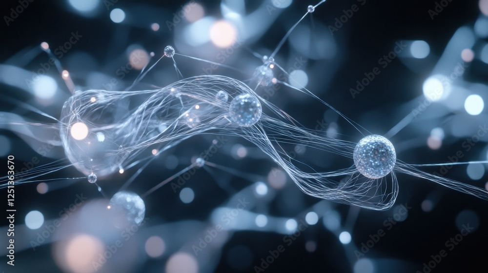 Close up of a cell with attached string illustrating quantum mechanics ...