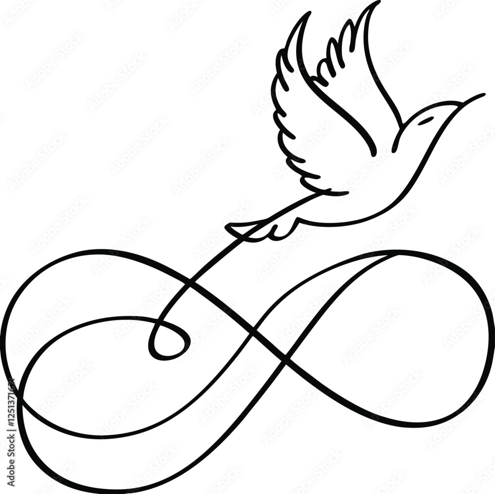 Elegant Infinity Symbol Dove Peace Freedom Flight Design Tattoo Art ...