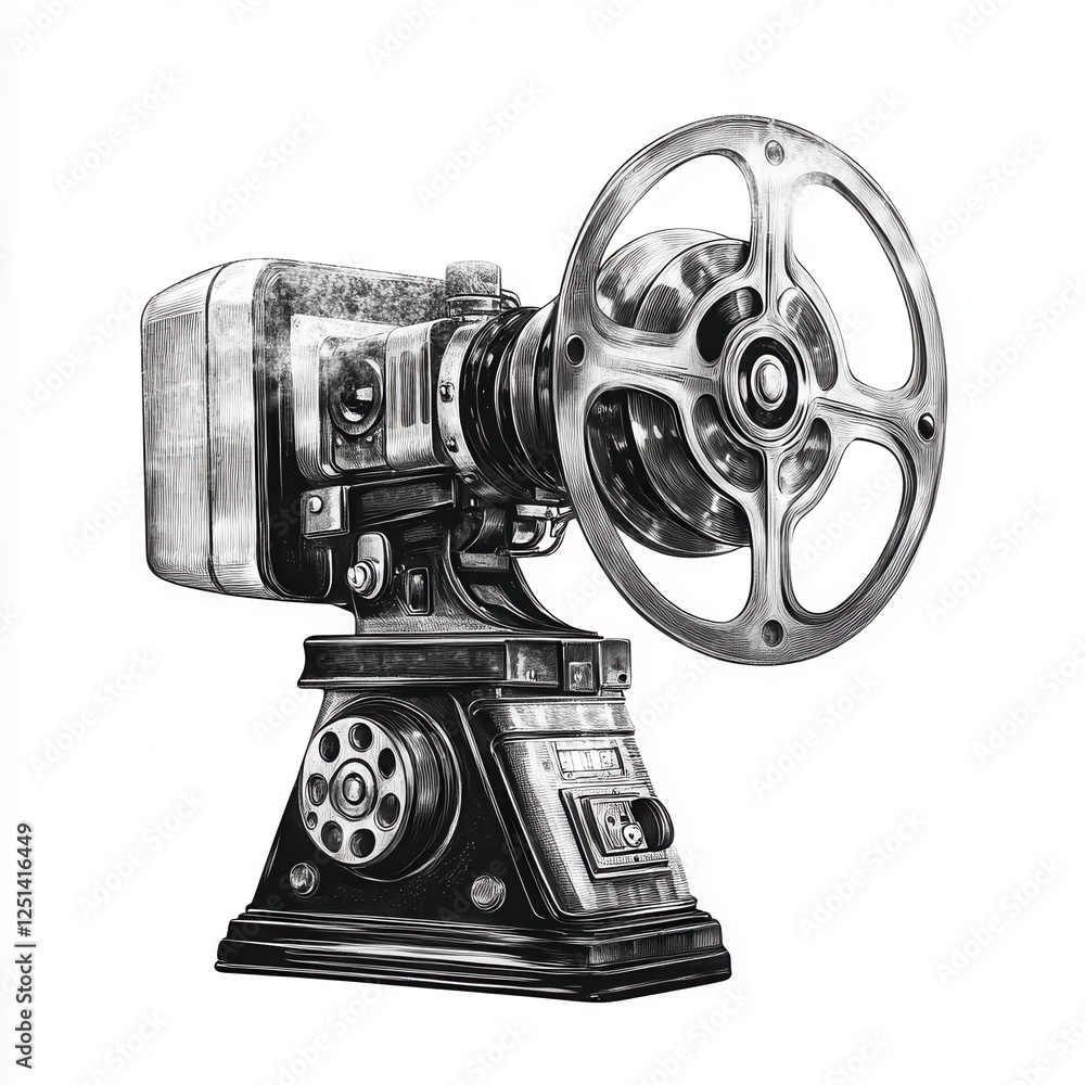 Vintage Film Projector with Exposed Reel on White Background Showing ...