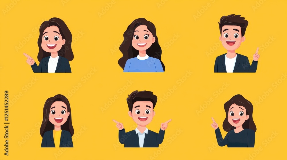 Six animated characters showcase various emotions and actions ...