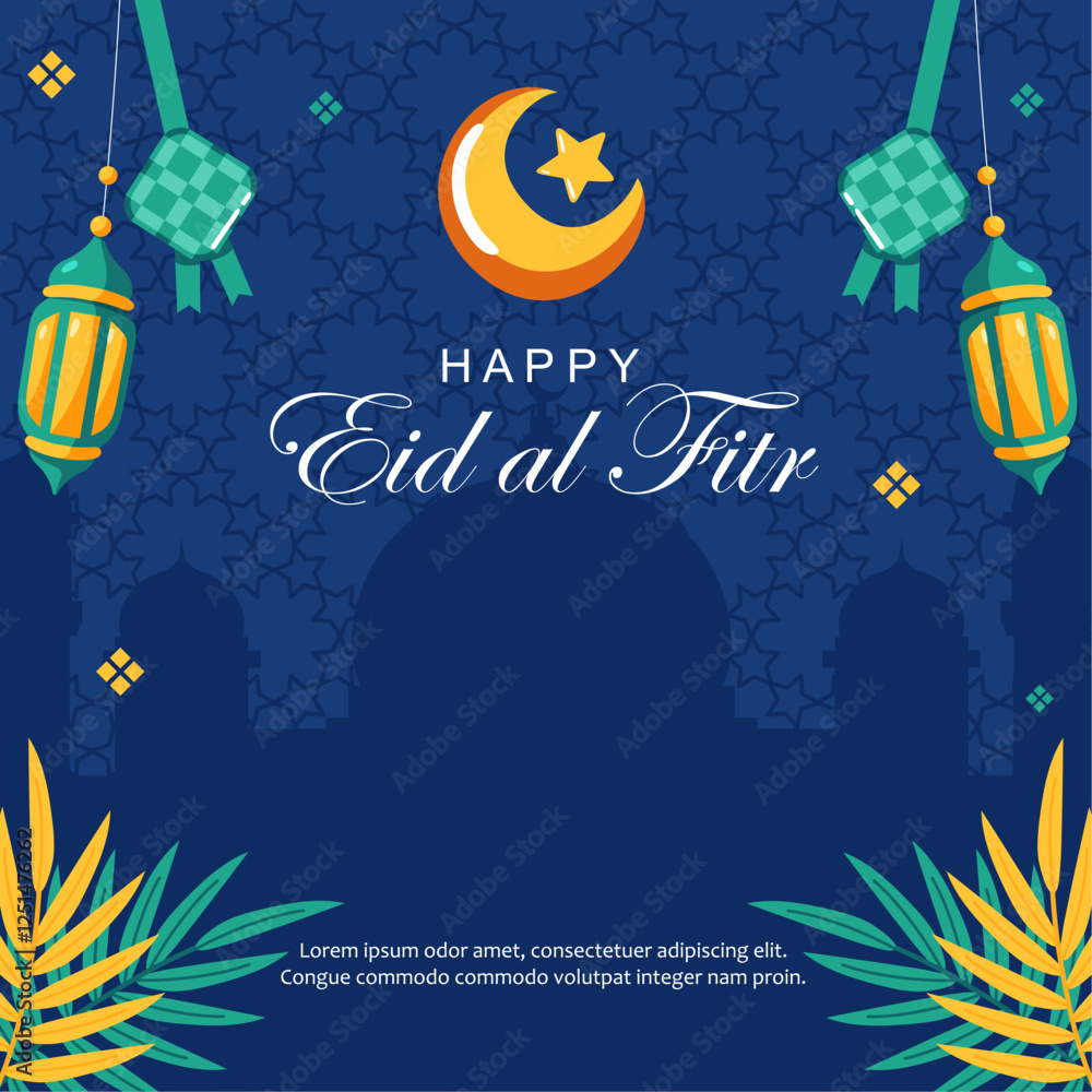 Happy Eid al Fitr 1446H 2025. Eid Mubarak 1446H Greeting Design with ...