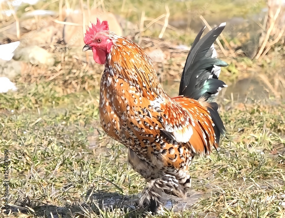 Vivid photo of a Booted Bantam Rooster, highlighting its intricate ...