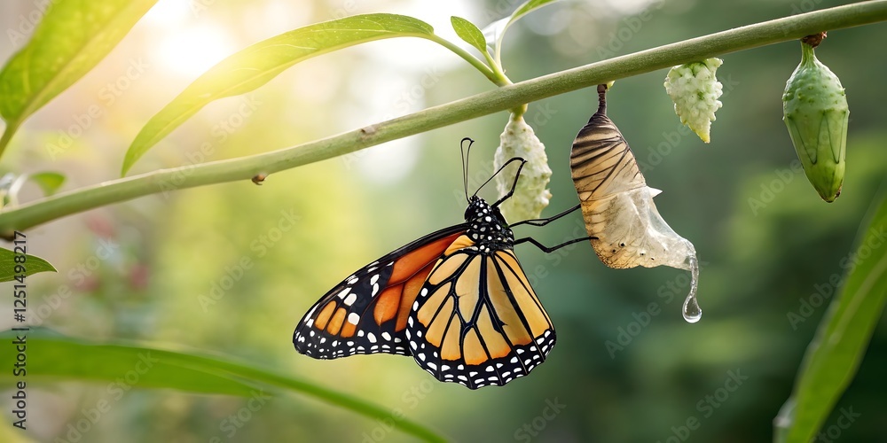 A photorealistic image of a butterfly emerging from its chrysalis ...