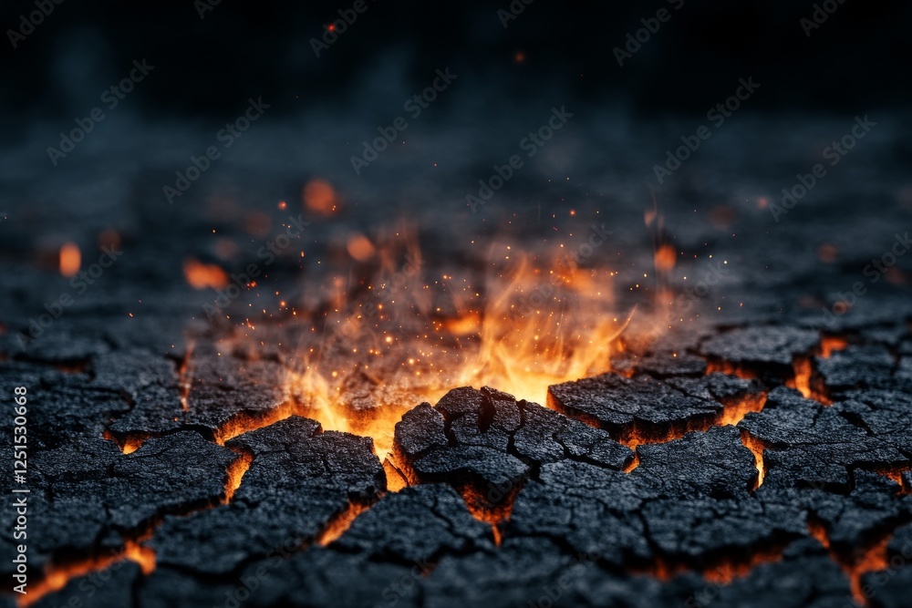 Fiery eruption from cracked earth reveals glowing lava beneath the ...
