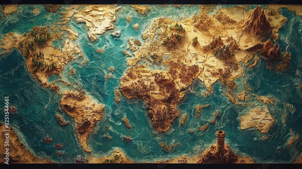 RPG World Map: Top-Down Fantasy Realm Stock Photo | Adobe Stock