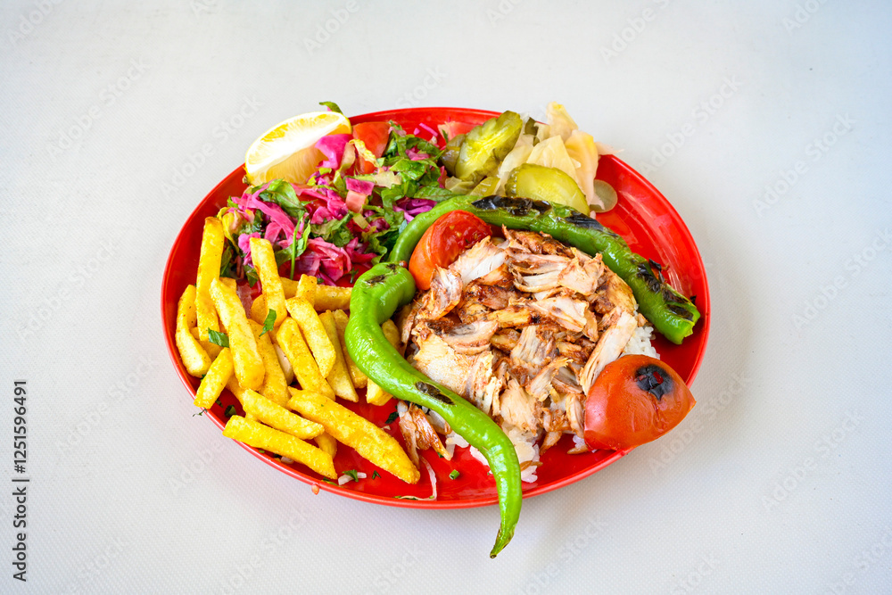 Lavash zurna doner kebab ( zurna durum ) or shawarma sliced in plate ...