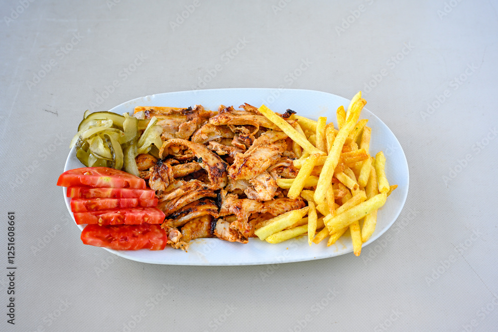 Lavash zurna doner kebab ( zurna durum ) or shawarma sliced in plate ...