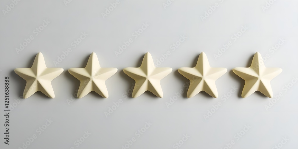 Five rounded stars with a matte pastel yellow color, evenly spaced in a ...