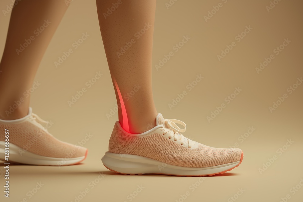 Sports shoes with highlighted Achilles tendon pain, symbolizing running ...