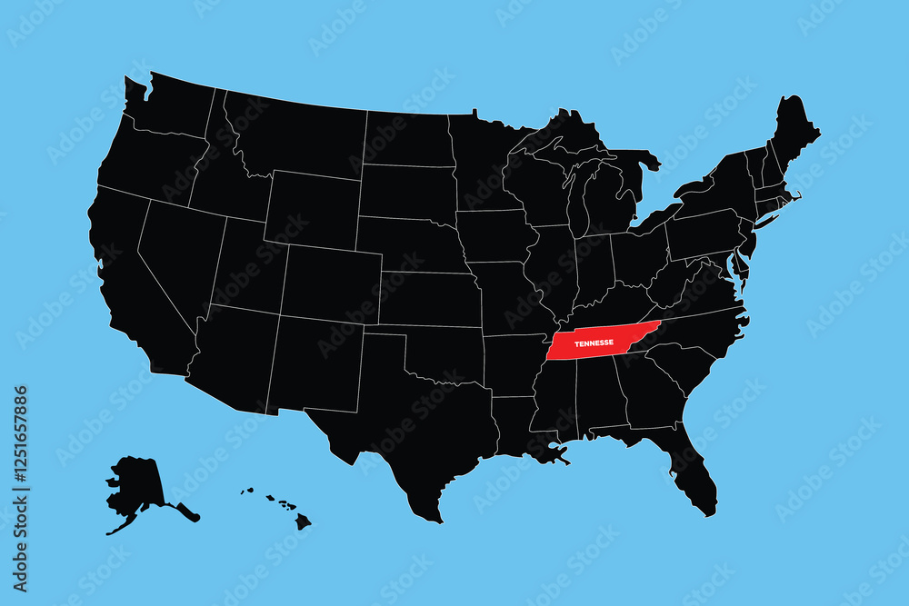 Tennessee State, USA, vector map isolated on United states map ...