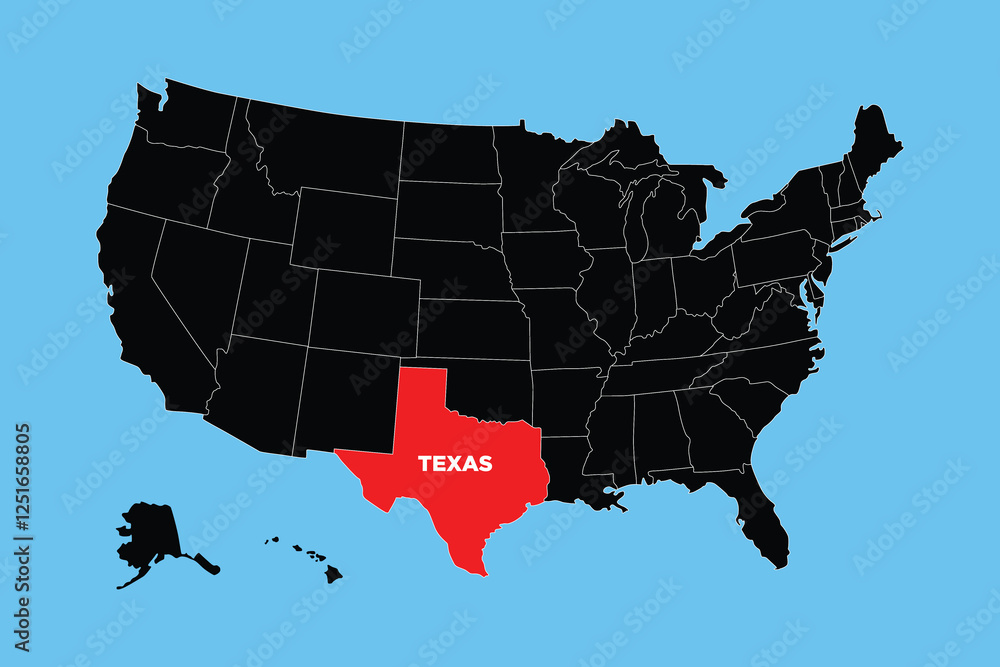 Texas State, USA, vector map isolated on United states map. Editable ...