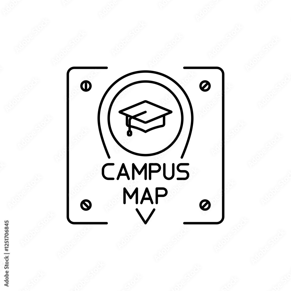 Campus Map, Outline icon of campus map with important landmarks. Stock ...