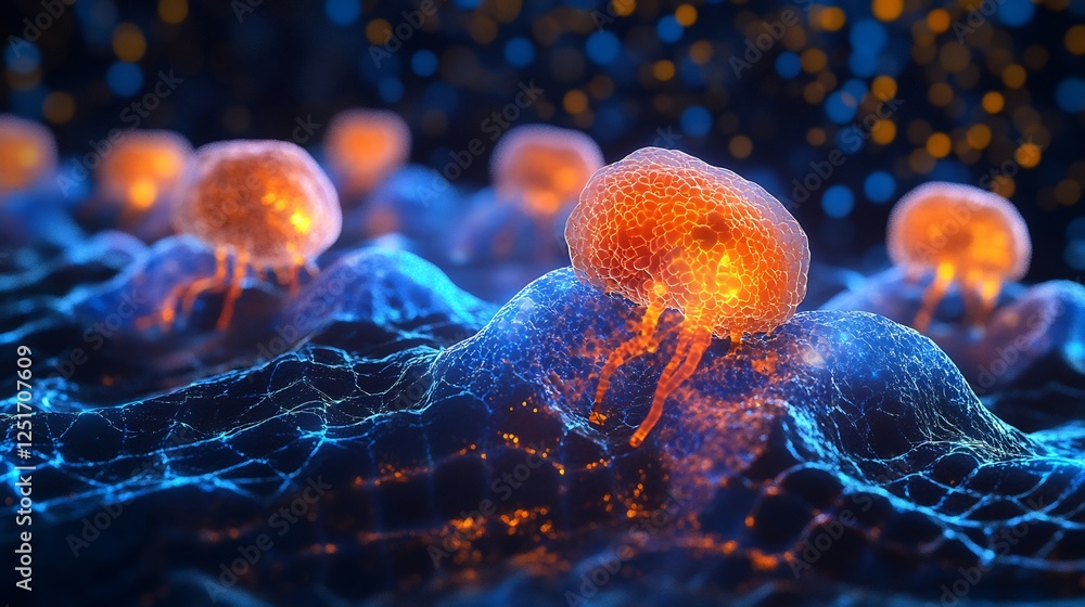 Bioluminescent adhesion plaques showing attachment of a cell to the ...