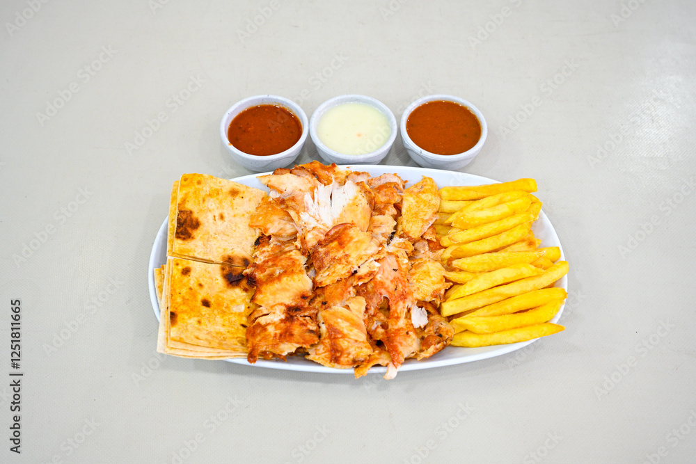 Lavash zurna doner kebab ( zurna durum ) or shawarma sliced in plate ...