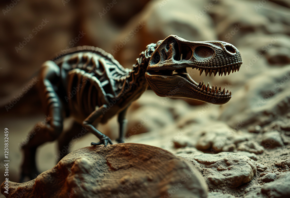 Close view of dinosaur fossils revealing the well-preserved skull of a ...
