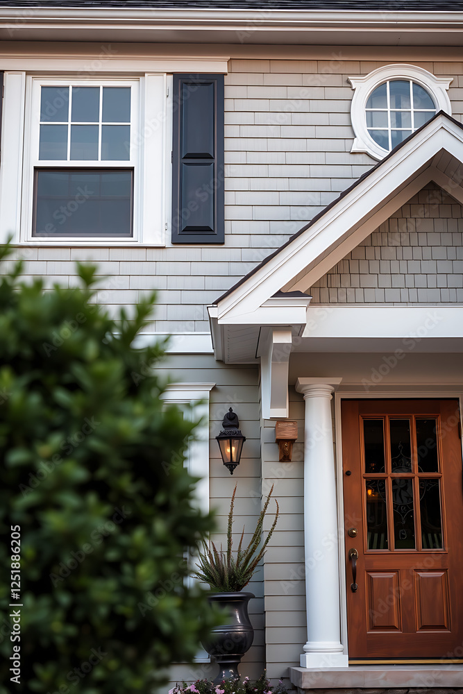 Elegant Home Exterior: Architectural Design and Landscaping. This image ...