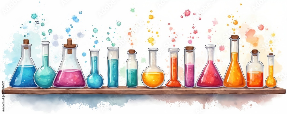 Cute watercolor illustration of science laboratory equipment, test ...
