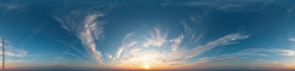 Sunset sky panorama with cirrus clouds in seamless spherical ...