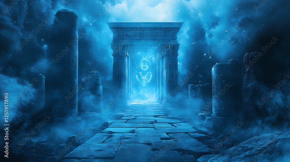 Ethereal ruins an ancient temple defying gravity amid glowing mystic ...