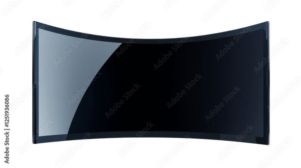 Curved smart tv screen showing a blank display on transparent ...