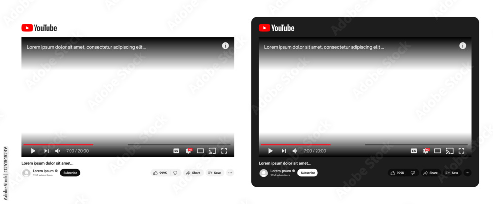 Youtube mockup social media template. Youtube video frame template layout mockup. Youtube user ...