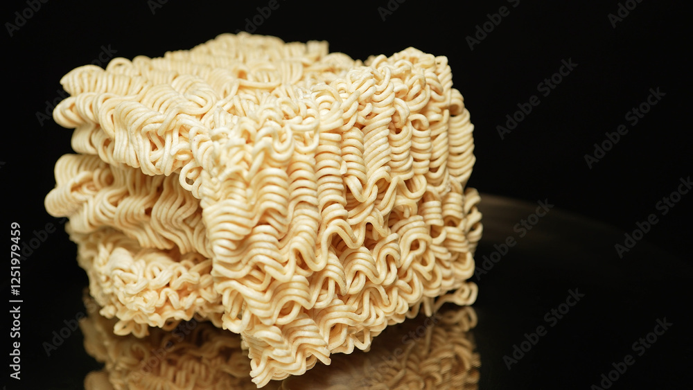 Instant noodle macro shot close up. Ramen noodle for quick soup. Fast ...