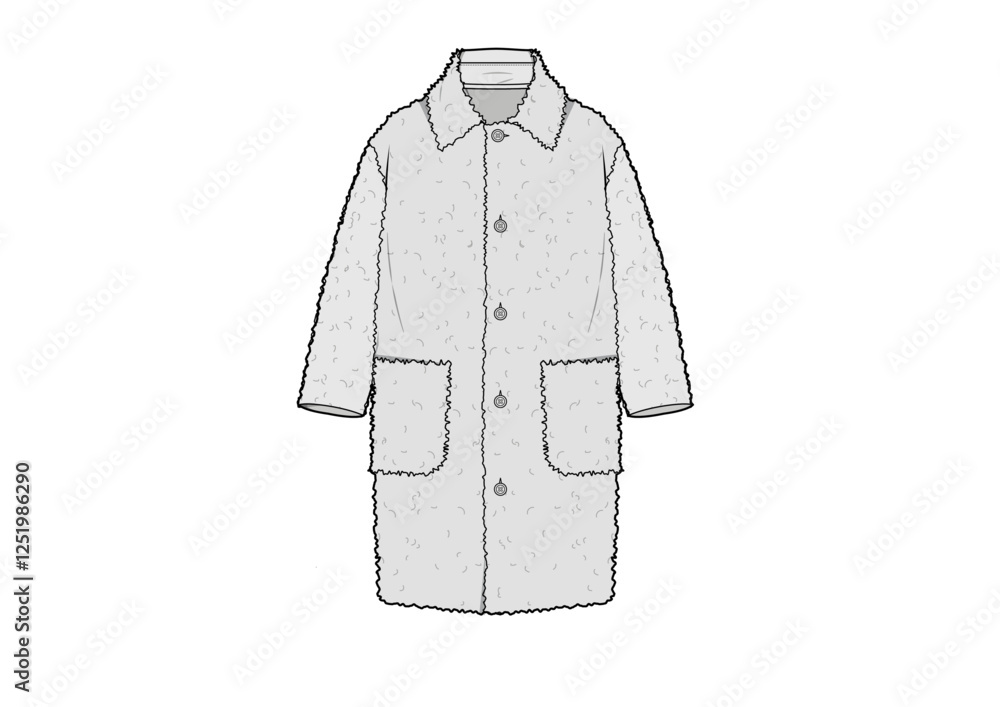 MEN'S CLOTHING PLUSH COAT FASHION ILLUSTRATION TECHNICAL DRAWING Stock ...