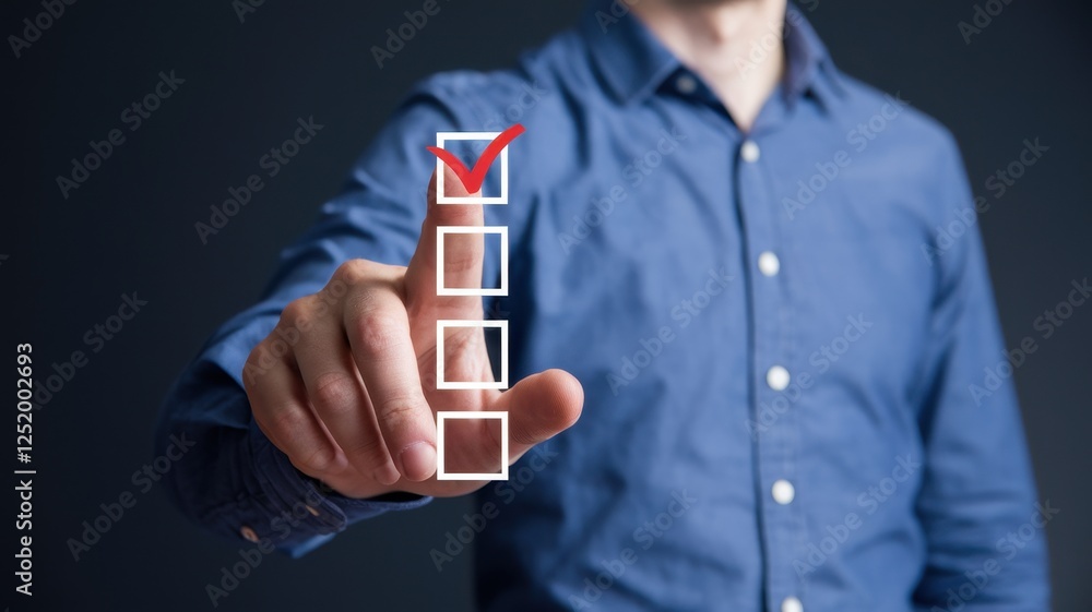 Checklist Completion: Businessperson Selecting Options on a Virtual ...