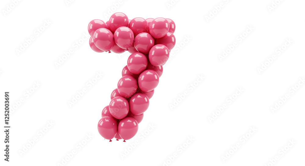 7 Number Made of Pink Balloon isolated on transparent background, Seven ...