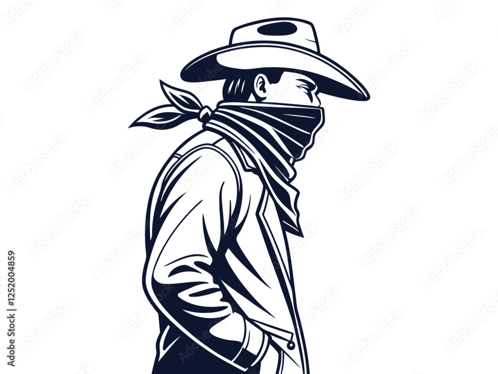 Strong Vector silhouette of a cowboy with a bandana covering his face ...