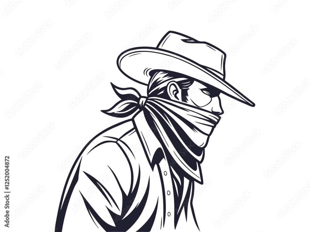 Strong Vector silhouette of a cowboy with a bandana covering his face ...