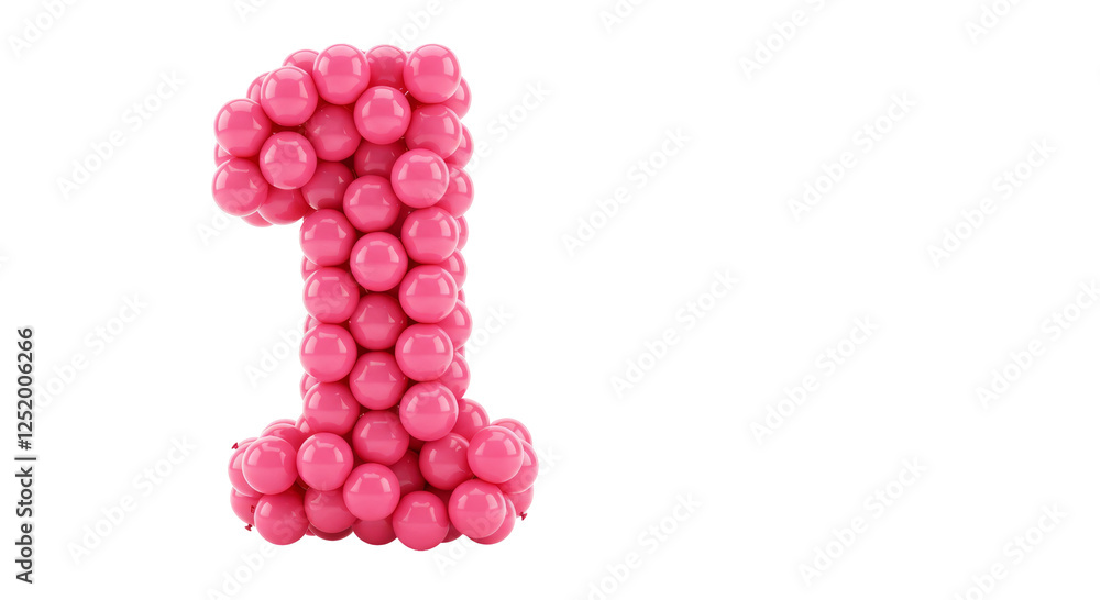 1st Number Made of Pink Balloon isolated on transparent background ...