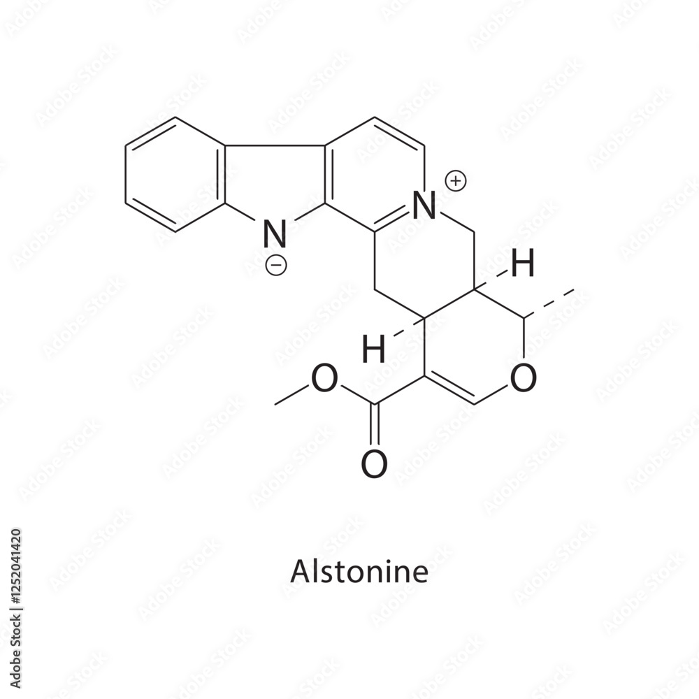 Alstonine skeletal structure.Indole alkaloid compound schematic illustration. Simple diagram ...