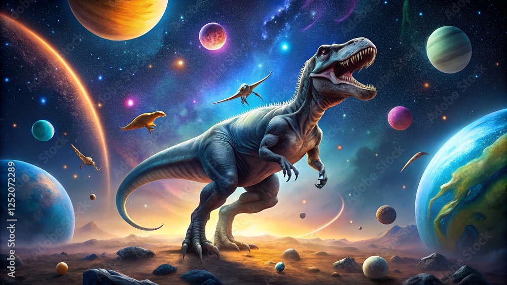 T-rex Dinosaur Space Cosmos Solar system Universe Infinity Galaxies ...