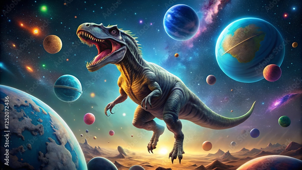 T-rex Dinosaur Space Cosmos Solar system Universe Infinity Galaxies ...
