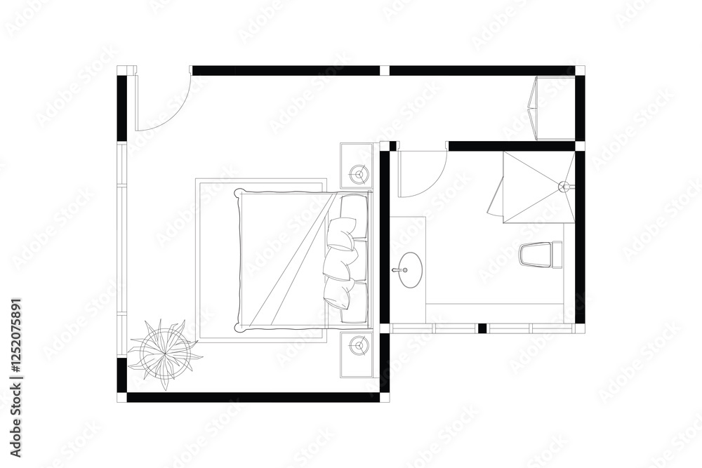 Stock-Vektorgrafik „2 dimension of layout bedroom with bathroom ...
