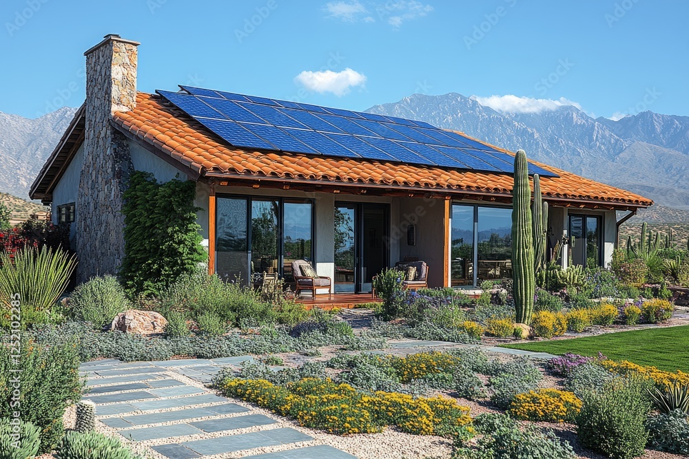 Exterior view of a southwestern style home with a terracotta roof and ...