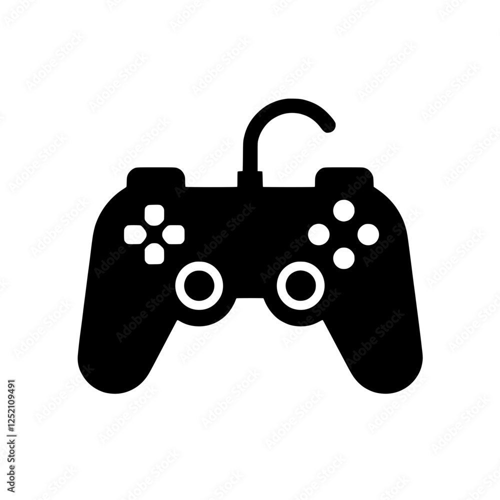 Game Controller Icon: A sleek, minimalist icon of a wired video game ...