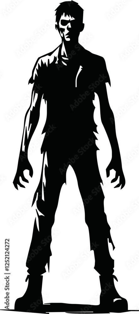Male Zombie standing and walking actions in Silhouette style collection ...
