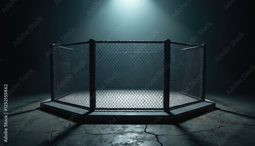 Illustration Stock MMA octagon arena, encased in wire mesh. Dark ...