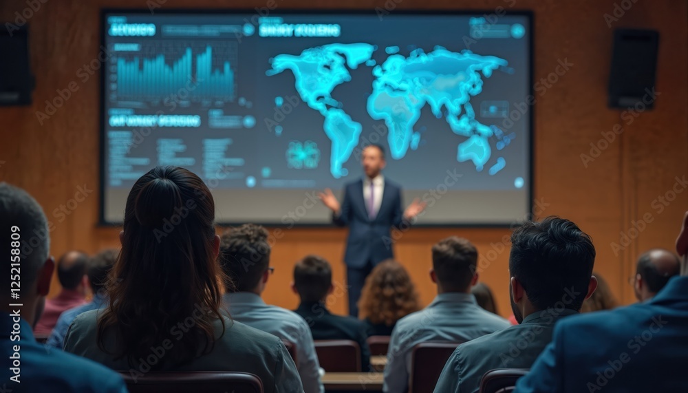 AI ethics expert delivers lecture to diverse audience. Key concepts ...