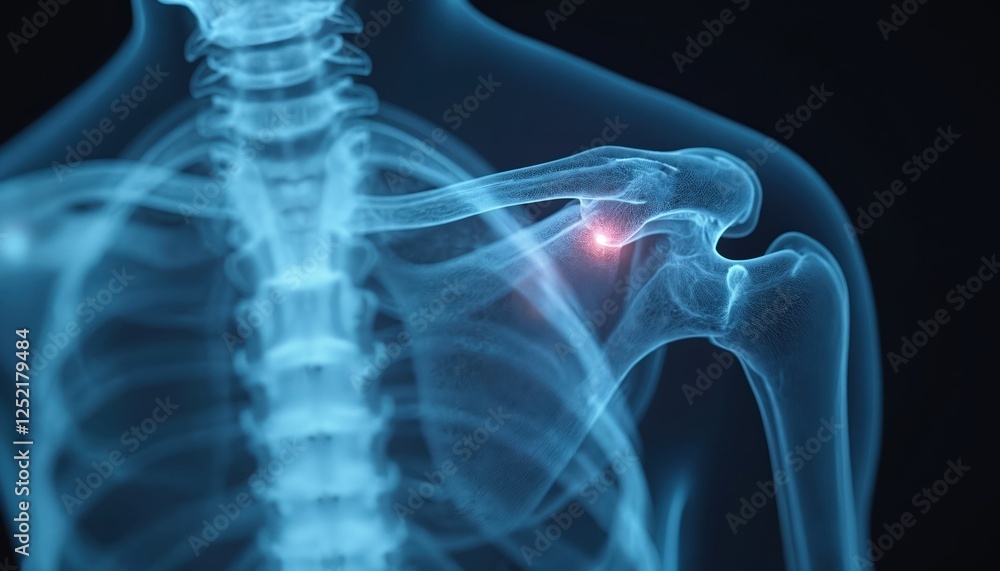 Clinical x-ray of broken shoulder blade with vertebra. Clearly visible ...