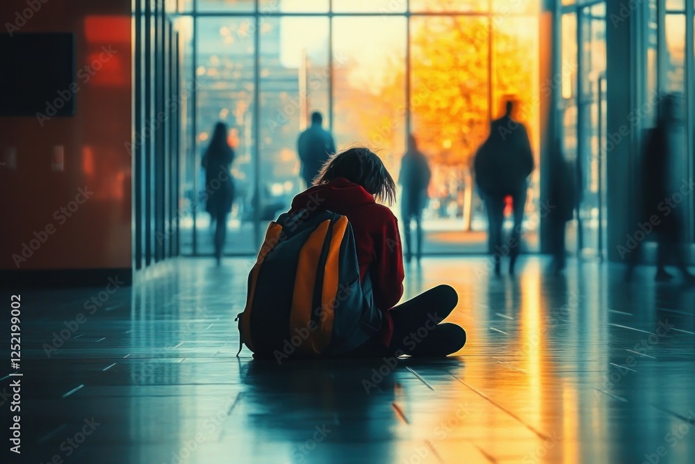 Bullying and Loneliness in School Hallway Distress of Upset Teen Boy ...