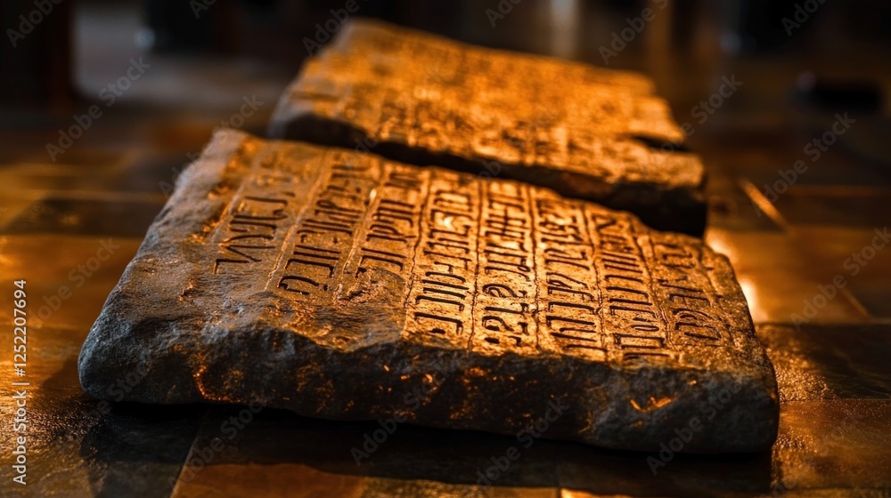 Stone Tablets of Divine Law with Inscriptions of the Ten Commandments ...