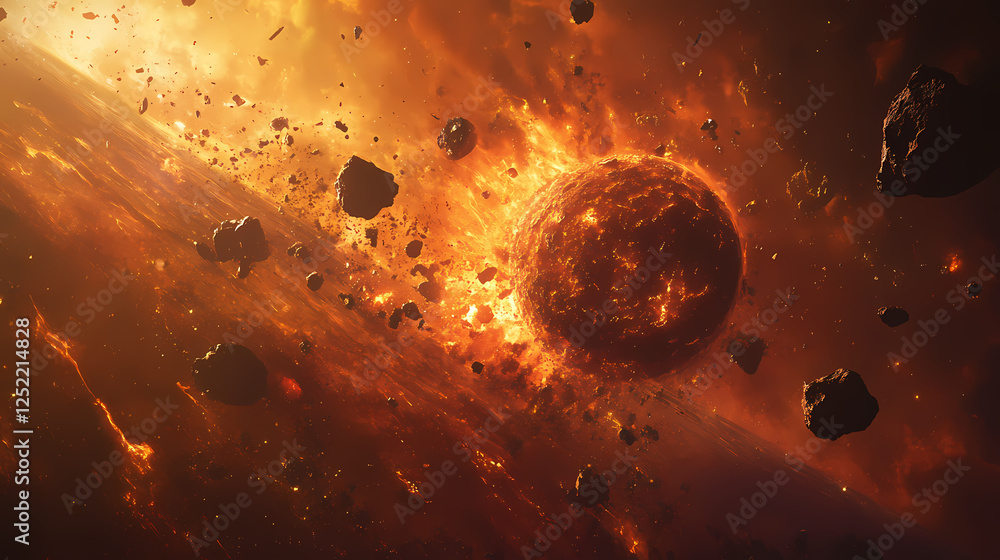 Fiery asteroid collision impacting earth, causing widespread ...