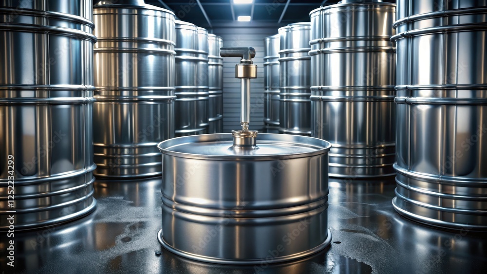 Liquid metal font being inflated in a cylindrical container, industrial ...