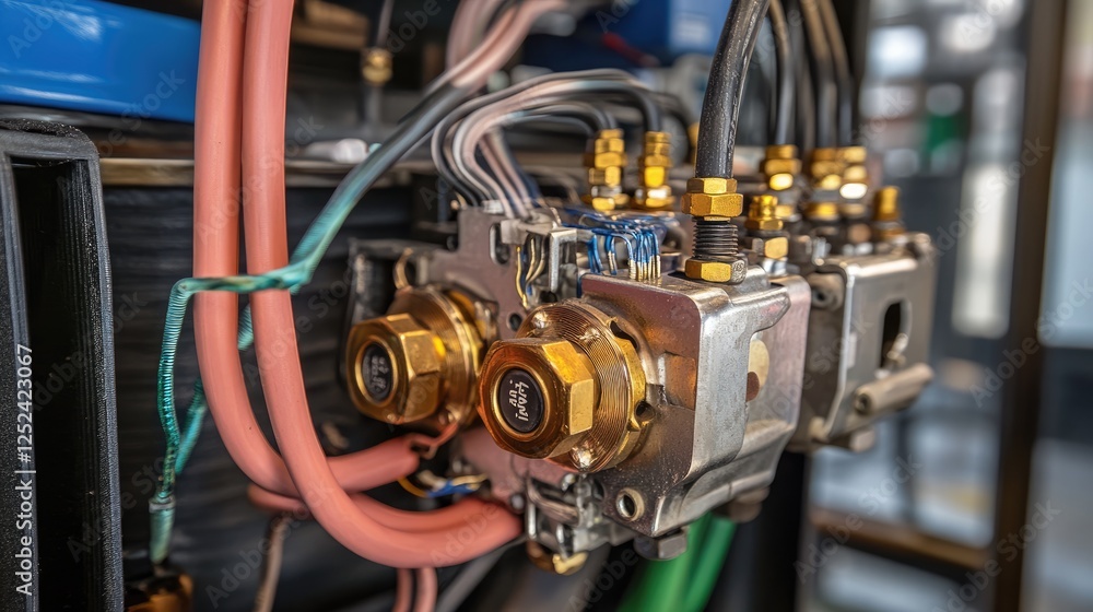 Electrical wiring connections inside an air conditioning system, with ...